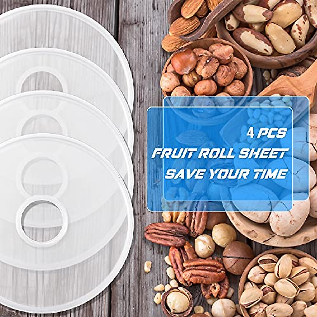Fruit Roll Dehydrator Sheets Round Food Grade Plastic Fruit Roll Sheets White Fruit Roll Dried Fruit Leather Meat Beef Christmas Birthday Party Home Kitchen Bakery Use, 12.2 Inch (4 Pieces)