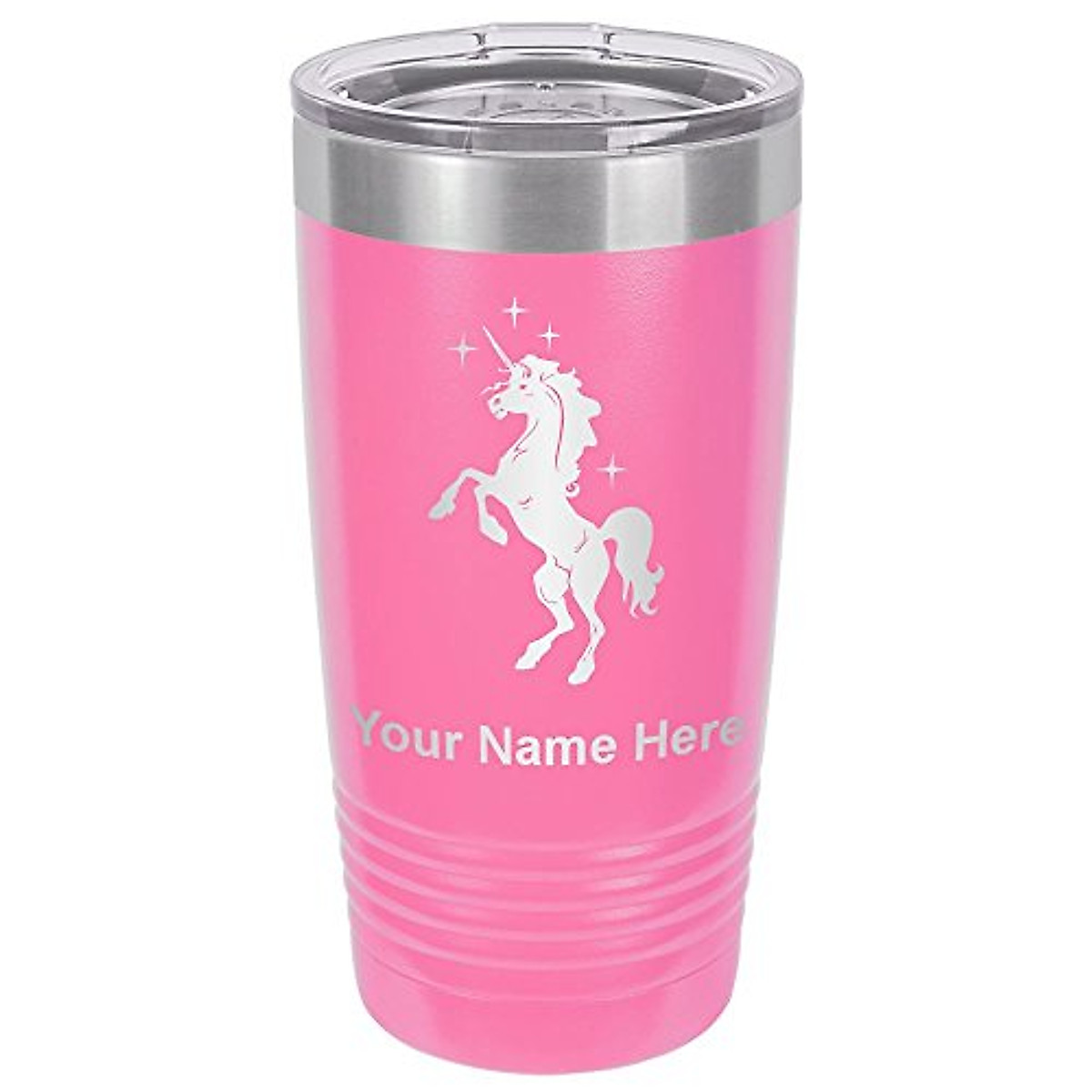 LaserGram 20oz Vacuum Insulated Tumbler Mug, Unicorn, Personalized Engraving Included (Pink)