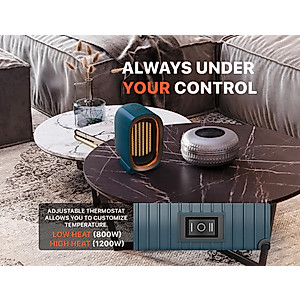 Ceramic Space Heater for Indoor Use, Overheat Protection, Tip-Over Protection, Low Noise Heating, Safe Electric PTC Portable Fan for Office Home Room, White Smart Handy Warmer for Bedroom Desktop