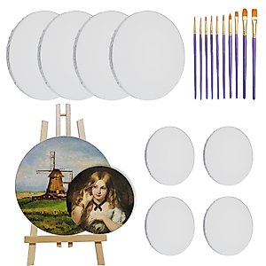 Round Canvas, 8 Pack Circle Canvases for Painting, Pre Stretched Round Canvases, Circle Art Canvases Panels for Acrylic Painting, Pouring, Oil Paint - Included 4pcs 12x12'', 4pcs 8x8'' Round Canvases