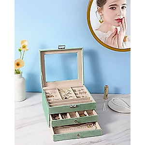 Jewelry Box for Women, Jewerly Case with 2 Drawers, Leather Design Lockable Jewelry Case with, for Necklaces, Earrings, Rings, Bracelet, Gift for Loved Women