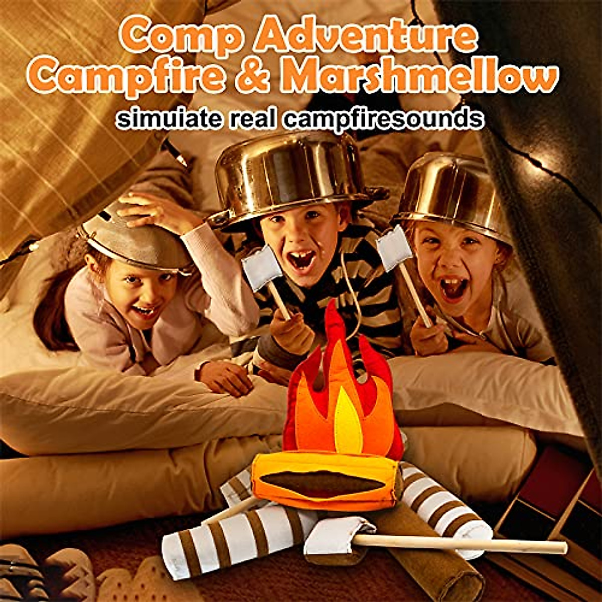Kids Camping Toys Plush Toy Campfire,Dramatic Play Toys For Preschool,Sensory Play Camping Toy Set with Plush Felt Fake Fire,Multi-element Indoor and Outdoor Props,Outdoor Activities Camping Toy Sets
