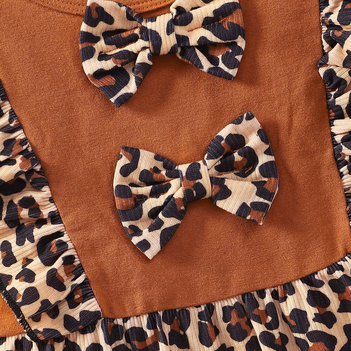 RETSUGO Girl Long Sleeve Winter Dresses Casual Splicing Ruffles Bowknot Dress for Baby Girls Kids Cute Leopard Print Outfit Dresses 1-6Years leopard print-1204-2T