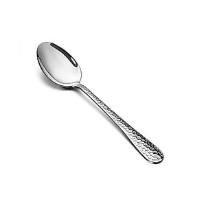 E-far Stainless Steel Teaspoons Set of 12, Modern Hammered Silverware Flatware Dessert Spoons for Home, Kitchen, Restaurant, Round Edge & Mirror Polished, Dishwasher Safe - 6.7 Inches