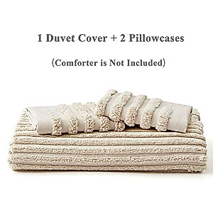 BEDAZZLED Duvet Cover Queen(90''נ90'')Size, 3 Pieces Boho Bedding Sets for Shabby Chic Home, Tufted and Soft Comforter Cover Set, Beige