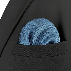 S&W SHLAX&WING Tie for Men Steel Blue Neckties Solid Color Classic Size Necktie with Pocket Square Set