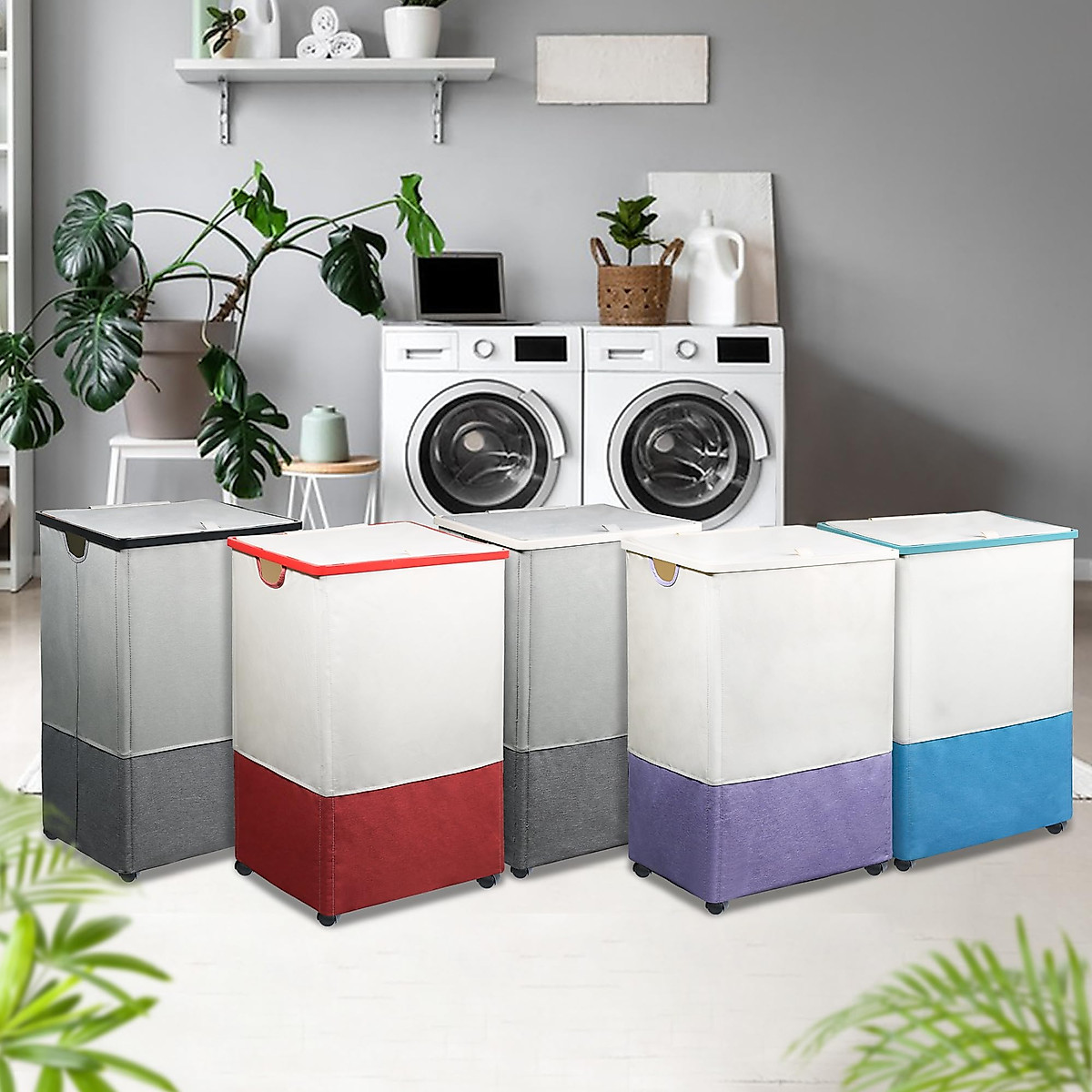 Laundry Basket with Wheels- guofa 105L Large Laundry Hamper with Lid, Upgraded Freestanding Dirty Clothes Hampers with Removable Laundry Bags for Home Storage