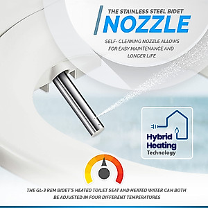 Ivyel GL-3 REM Smart Electric Bidet for Toilet Seat with Remote,For Round Toilets,Stainless Steel Self Cleaning Nozzle,Heated bidet Toilet Seat with Warm Water,Air Dryer,Intensive Wash