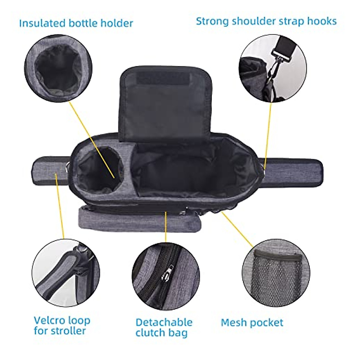 Universal Baby Stroller Organizer with Insulated Cup Holder,Stroller Storage with Non-Slip Straps,Fits for Uppababy Baby Jogger Britax Bugaboo BOB Umbrella Stroller Accessories Caddy Parent Console
