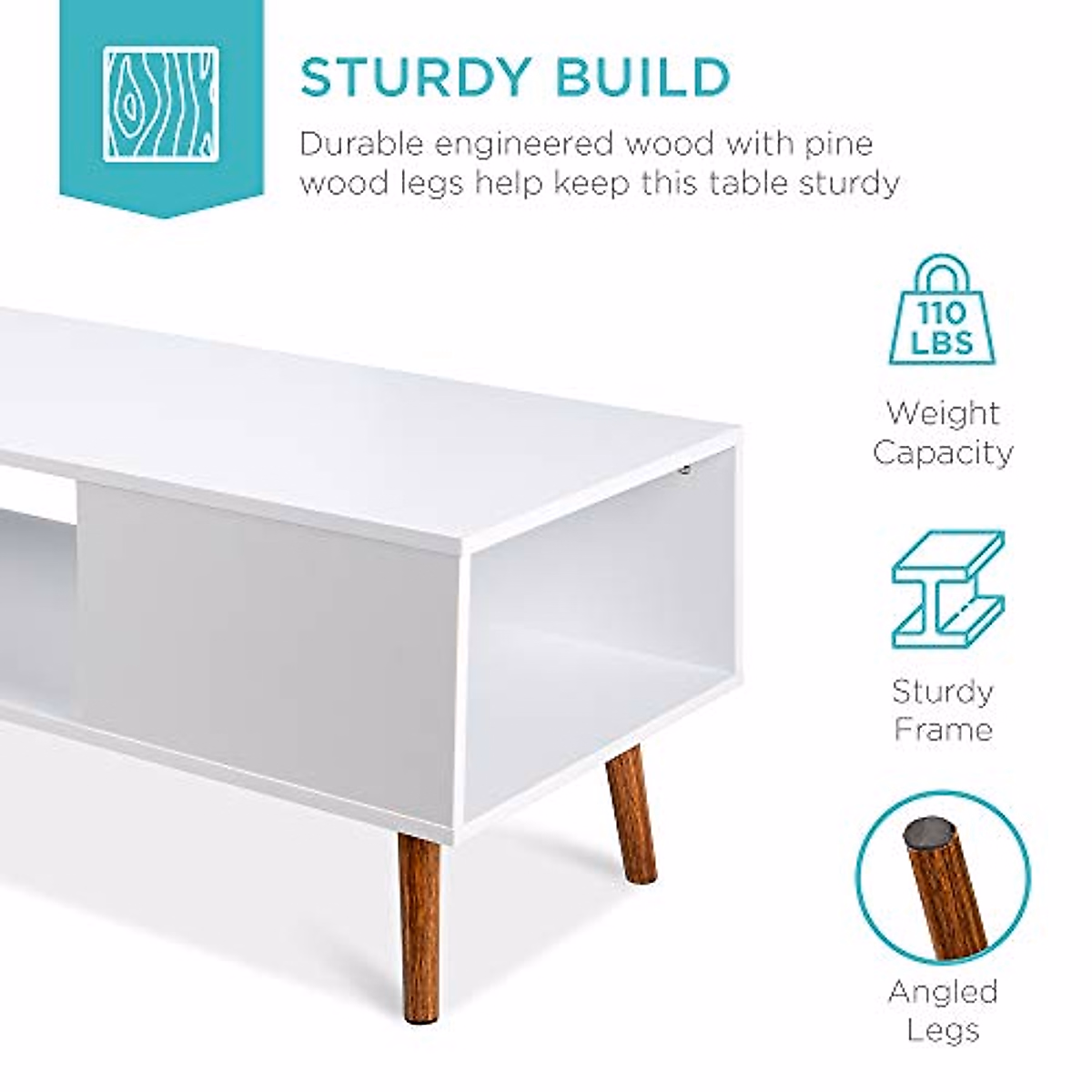 Best Choice Products Wooden Mid-Century Modern Coffee Table, Accent Furniture for Living Room, Indoor, Home Décor w/Open Storage Shelf, Wood Grain Finish - White/Brown