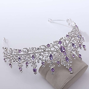 Birthday Party Queen Tiaras Crowns for Women Lavender Shiny Gothic Wedding Anniversary Headbands,4