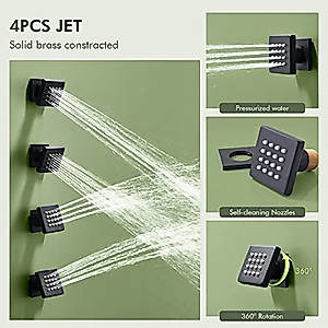 Bostingner Black Shower System with Body Spray Jets 10 Inch Rainfall Shower Ceiling Mounted Full Body Shower System Contain Rough-in Shower Valve, Matte Black