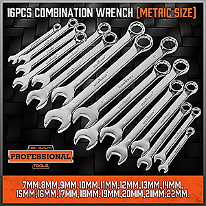 HORUSDY 32-Piece Combination Wrench Set, SAE and Metric, 1/4"-1" & 7mm-22mm, 12 Point, Chrome Vanadium Steel Construction with Case