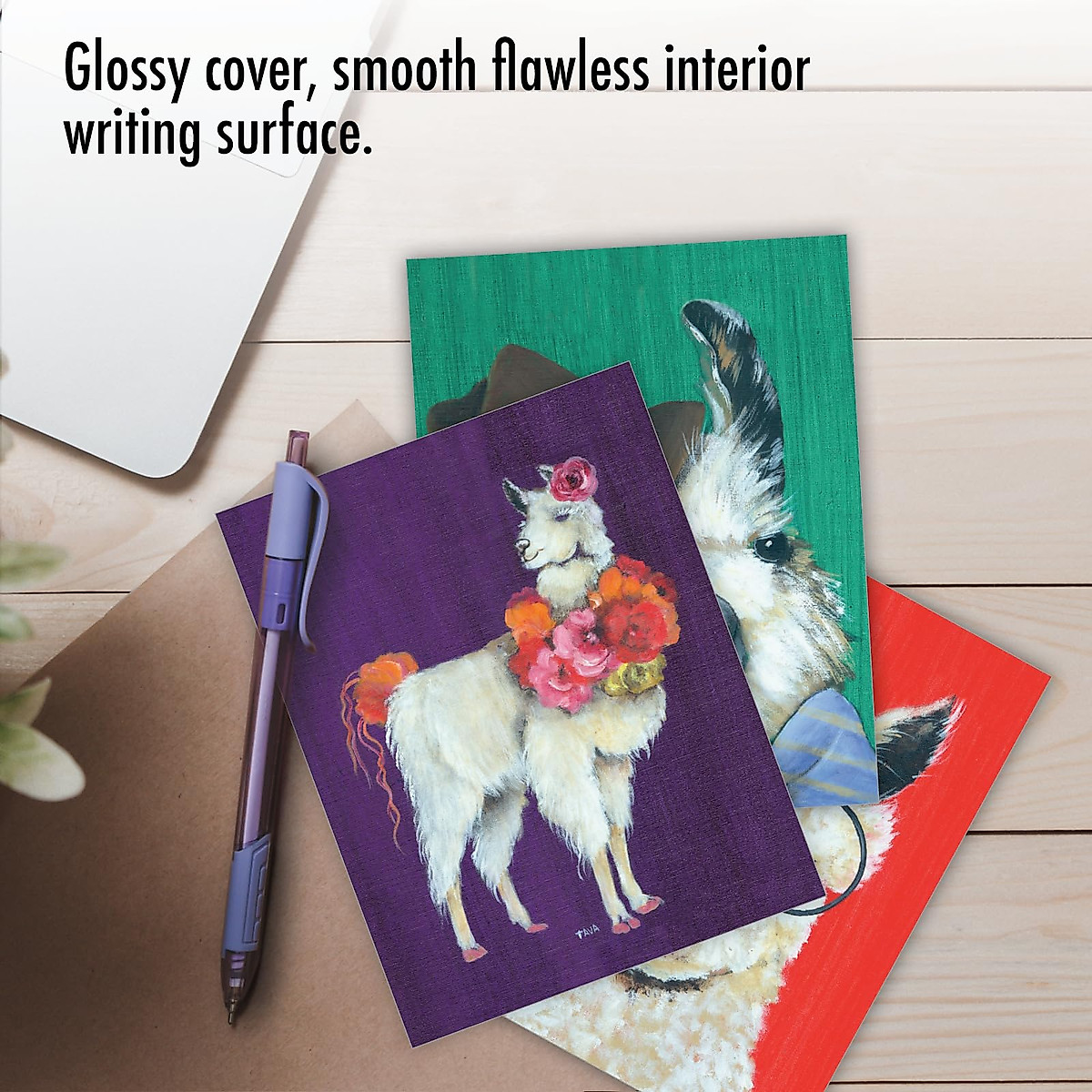 The Best Card Company Assorted Blank Greeting Card Box Set - Incl. 20 Cards + Envelopes - 10 Unique Designs - Perfect for Thank Yous, Invitations, More - Personality Llamas AM7036OCB-B2x10-NB