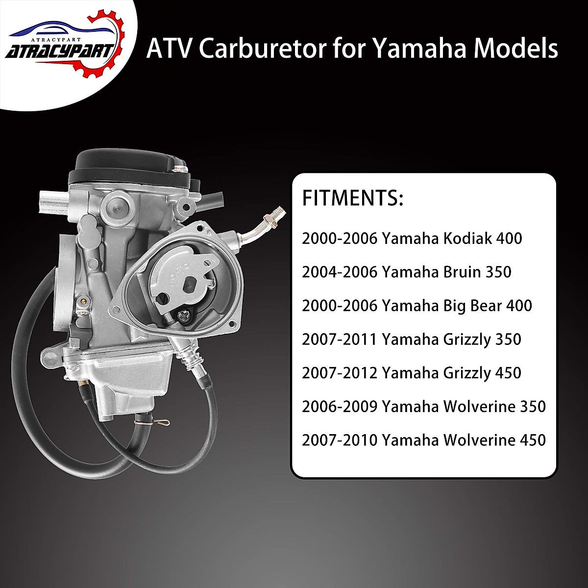 Carburetor Compatible with 2000-2006 Yamaha Big Bear 400 & Kodiak 400 YFM400, 2004-2006 Bruin 350, 2007-2012 Grizzly 350 450, 2006-2010 Wolverine 350 450 YFM 4x4 ATV Carb Replacement Parts