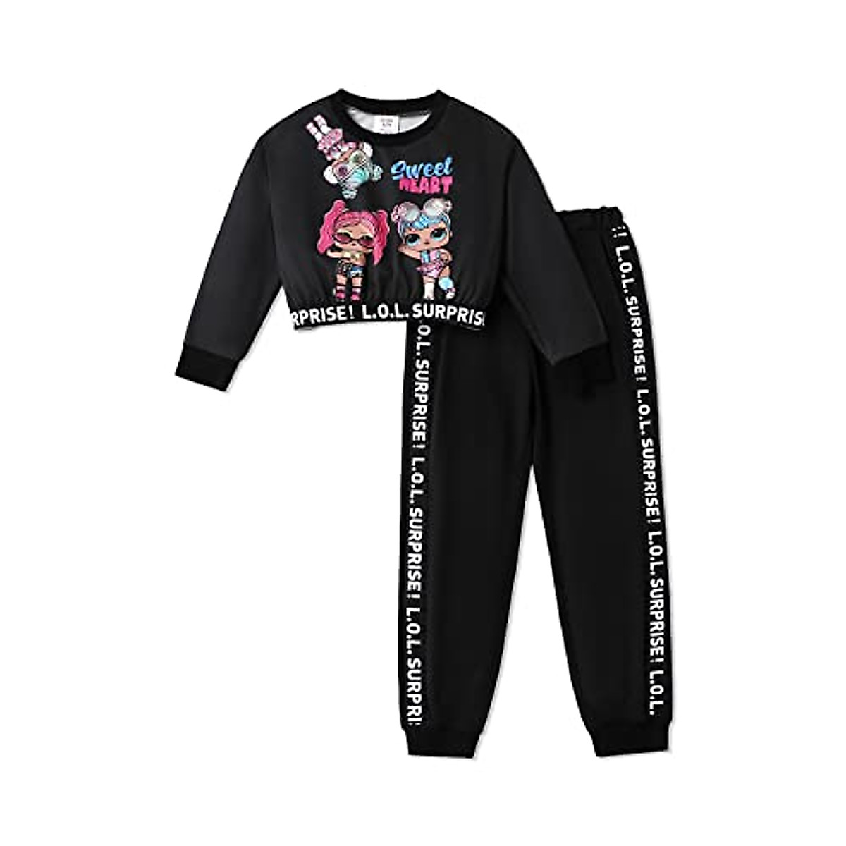 L.O.L. Surprise! Girls Clothes Crop Top and Pant Long Sleeve Doll Print Tie dye Sweatshirt Leggings Girls Outfits Sets 2Pcs Black 6-7 Years