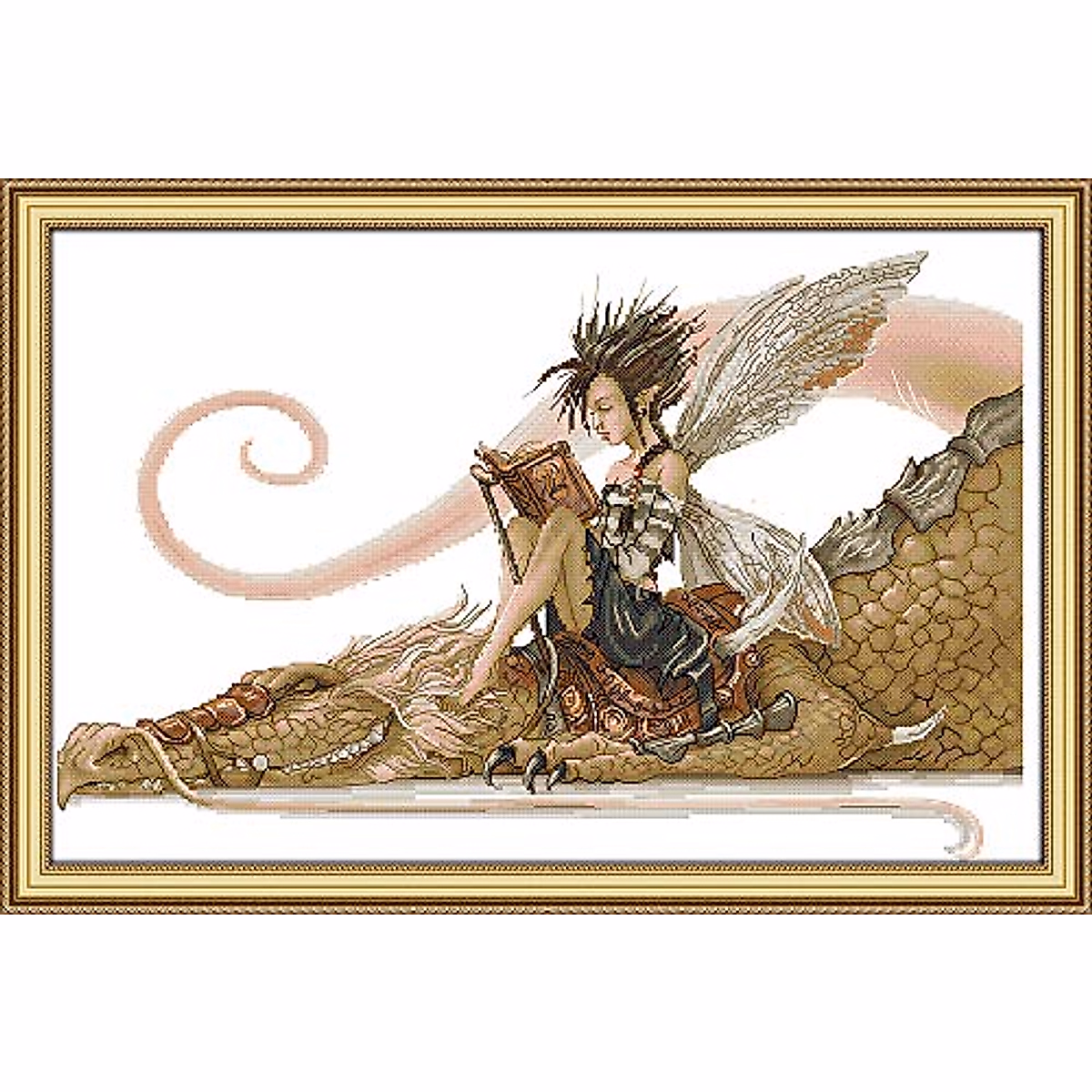 Joy Sunday Cross Stitch Kits Classical Scenery Style Cross-Stitch Embroidery Sets (14CT Stamped Kit,The Girl Sat on The Dragon)
