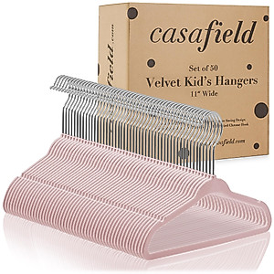 Casafield 50 Velvet Baby Hangers - 11" Size for Infant & Toddler Clothes - Light Pink