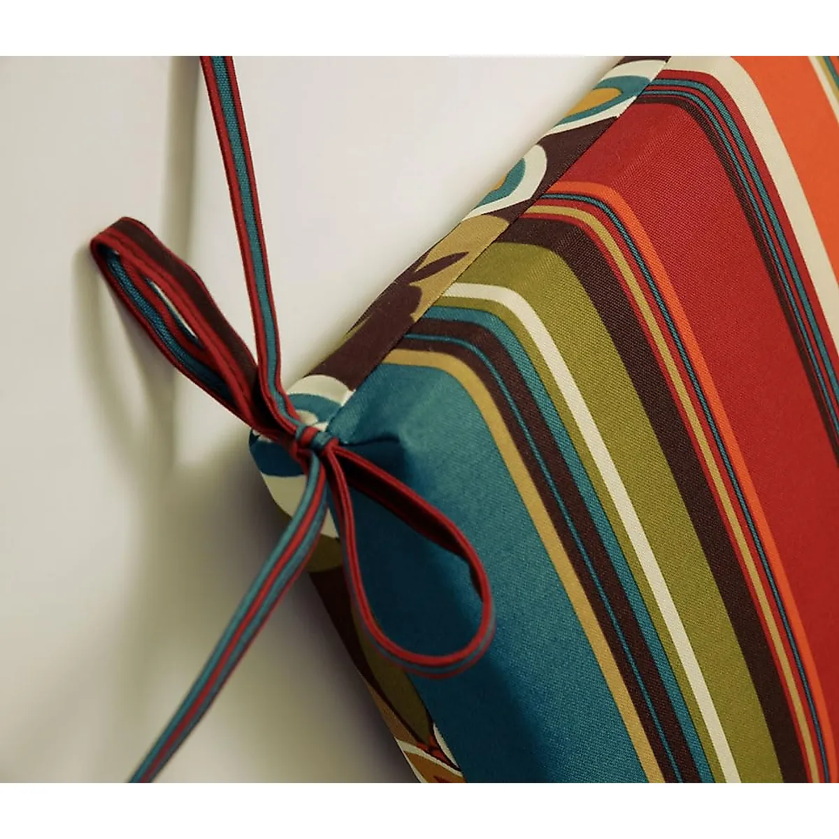 Pillow Perfect Reversible Floral Stripe Indoor/Outdoor Solid Back 1 Piece Square Corner Chair Cushion with Ties, Deep Seat, Weather, and Fade Resistant, 36.5" x 18", Brown/Orange Annie, 1 Count