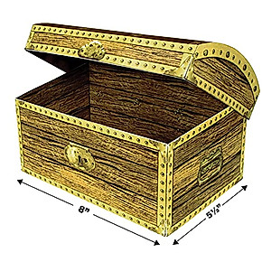 Beistle Novelty Three Dimensional Treasure Chest Treat Box Pirate Theme Party Favors, 8" x 5½" x 5½", Multicolored