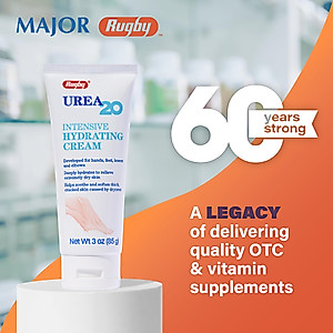 Rugby Urea 20% Intensive Hydrating Cream - Urea Cream for Feet, Hands, Knees, and Elbows - 20% Urea Intensive Strength Cream - 3 Oz