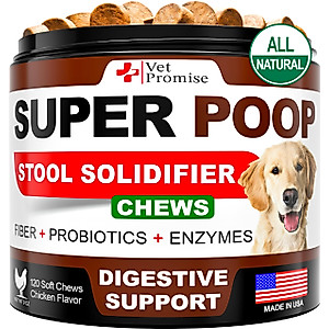 Super Poop Probiotics for Dogs - Dog Stool Softener - Fiber for Dogs Supplement - 6 Probiotics and Digestive Enzymes - Healthy Gut - Perfect for Firm Stool & Diarrhea Relief - 120 Chews