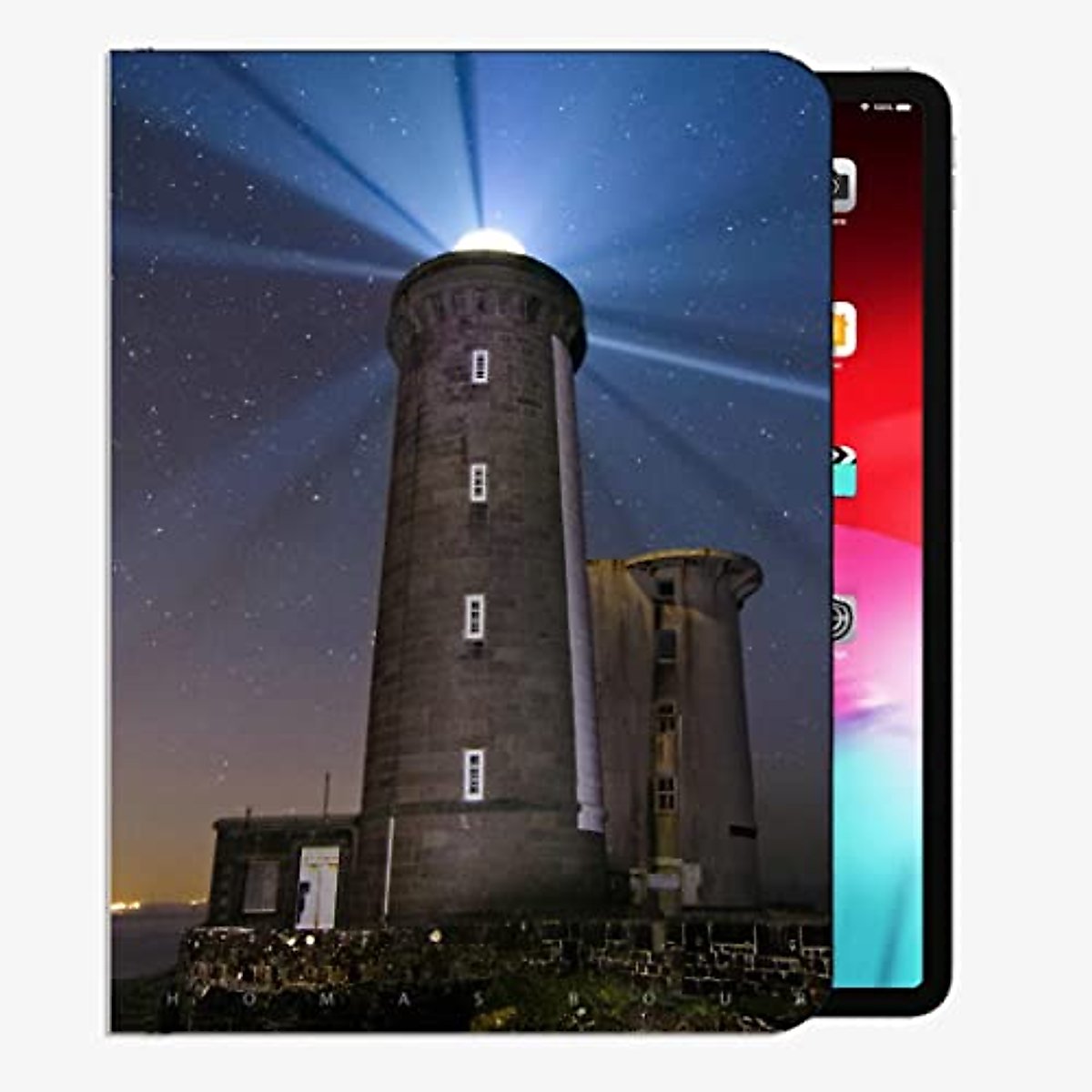 Wugao iPad Pro 12.9 Case 5th/4th/3rd Generation Case 2021 2020 2018 PU Leather with Pencil Holder,Rock Lighthouse Height Stranded Auto Wake/Sleep Feature Standing Cover