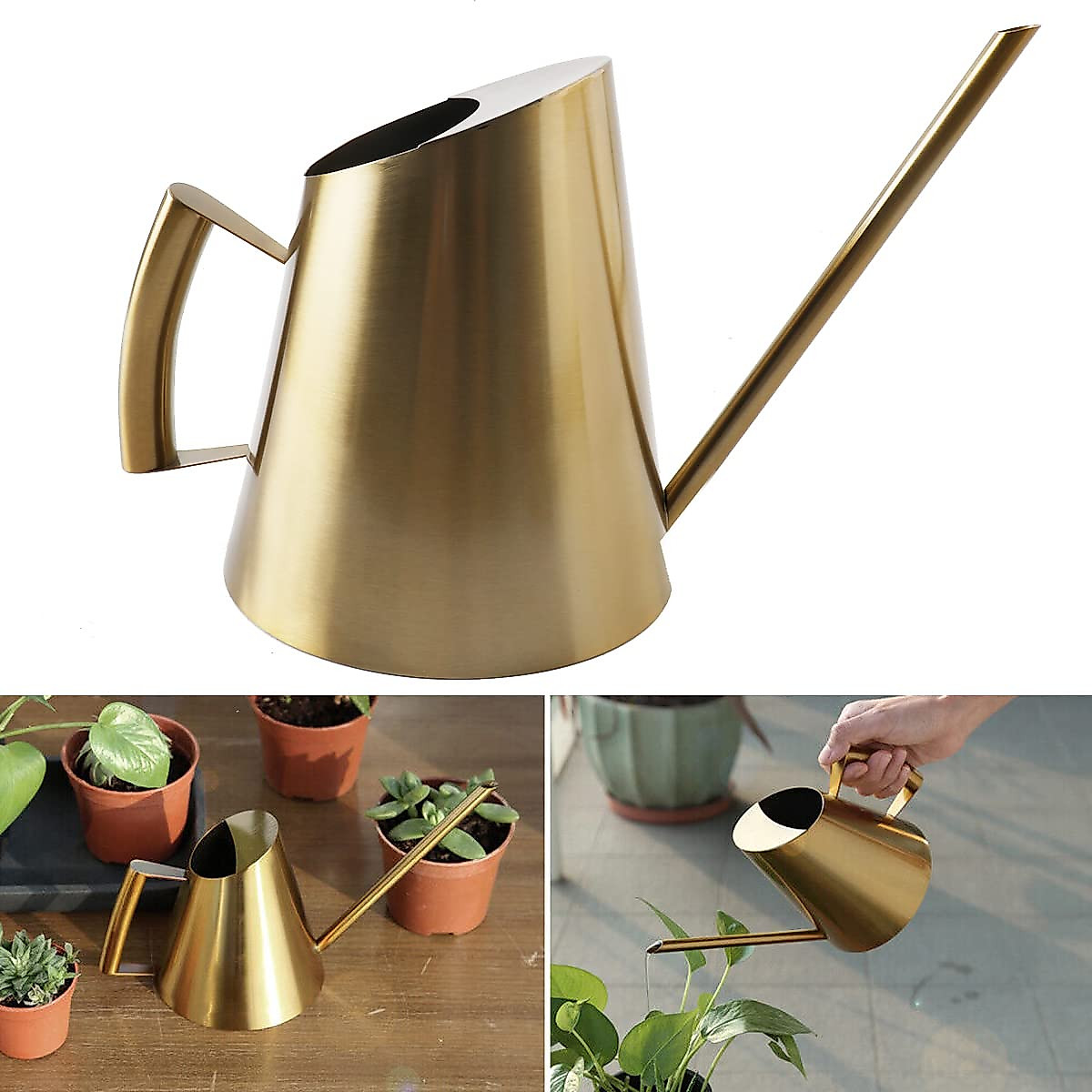 WEBTB Watering Can Indoor Plants Gold Watering Can Stainless Steel Bonsai Watering can 1.5L Small Watering Can for Outdoor Watering Plants Mini Watering Can House Plants Home Gardening Water Bottle
