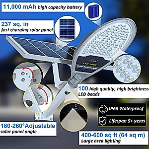 YiLaie Solar Street Light, Large Area Super Bright Long Time Outdoor Lighting Waterproof Solar Powered Street Light, Lighting for Driveway Barn Yard and Places Without Power, No Cable Laying Required