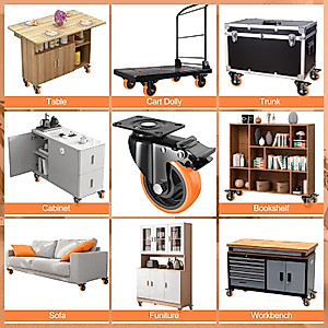 4 Inch Caster Wheels, Casters Set of 4 Heavy Duty, Industrial Casters with Brake, Polyurethane Foam No Noise Casters, Locking Swivel Plate Casters for Furniture&Workbench Cart(Free Two Hardware Kits)