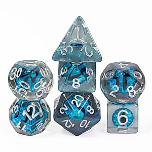 Cusdie 7Pcs/Set Polyhedral Dice Set Translucent Clouds DND Dice Set D&D Dice for Dungeons and Dragons RPG Game (Blue)