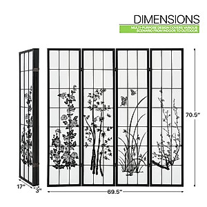 Magshion Folding Room Dividers 5.9ft 4-Panel Portable Room Separators Divider Wall, Oriental Ink Four Noble Ones Print Folding Room Dividers Freestanding Black Screen for Home Office