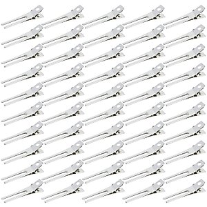 Ryalan 1.8 Inches Profession Hairdressing Double Prong Pin Curl Setting Section Hair Clips Metal Alligator Clips Silver Hairpins for Styling and Haircut (50 Pcs, Silver)