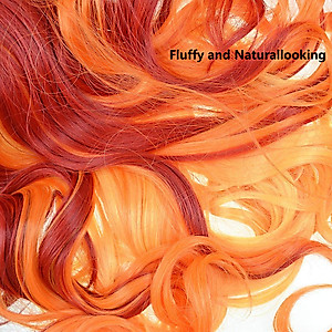 MQ Ombre Wavy Wigs for Women,29.5 Inch Long Curly Wigs,Colorful Wigs,Charming Women's Long Curly Full Hair Wig(Yellow to Orange to Red)