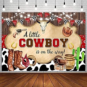 AIBIIN 7x5ft Cowboy Baby Shower Backdrop for Boys Wild West Oh Baby Photography Background Western Rodeo Cow Country Baby Shower Party Decorations Banner Photoshoot Props