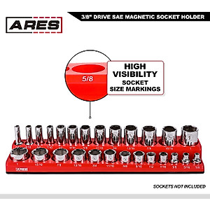 ARES 70234-26-Piece 3/8-Inch SAE Magnetic Socket Organizer - Holds 13 Standard Size and 13 Deep Size Sockets - Keep Your Tool Box Organized