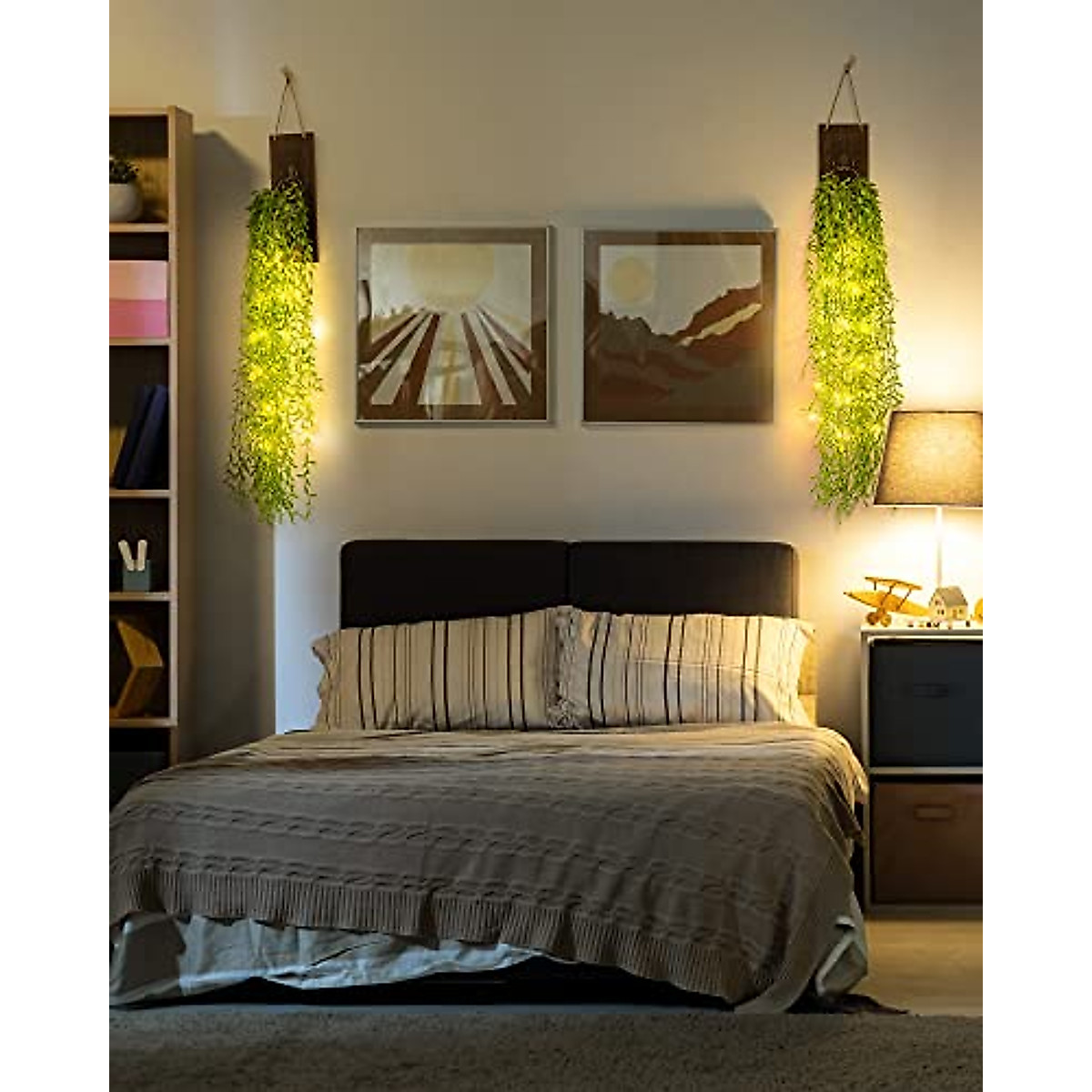 Mason Jar Sconces Wall Decor Set of 2 with LED Fairy Lights, Rustic Wall Sconces with 8 Modes Remote Control & 14 Artificial Willow Branches, Farmhouse Leaves Plants Decor for Living Room Bedroom DIY