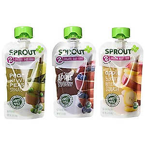 Sprout Organic Baby Food, Stage 2 Pouches, 6 Flavor Fruit & Veggie Variety Pack, 3.5 Oz Purees (Pack of 12)