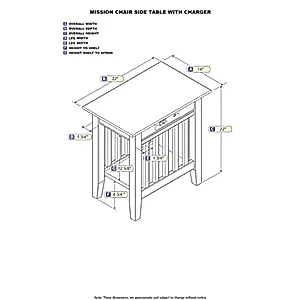 AFI Mission Chair Side Table with Charging Station in Espresso