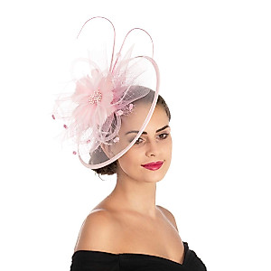 Lucky Leaf Women Girl Fascinators Hair Clip Hairpin Hat Feather Cocktail Wedding Tea Party Hat (8-Pink)