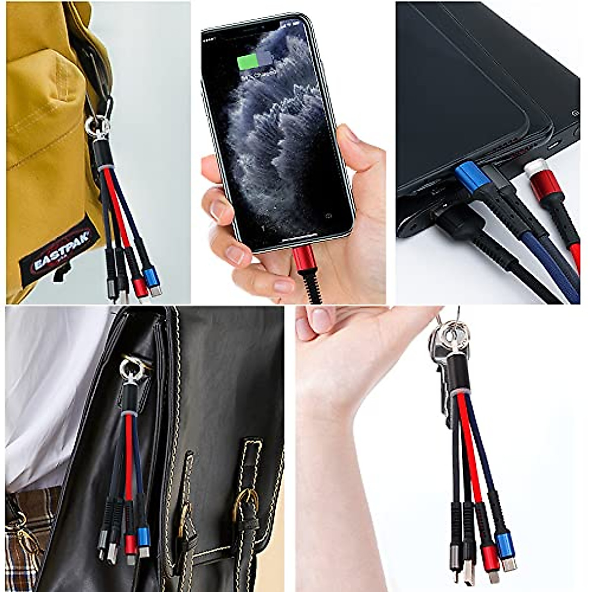 Laugwey Multifunction USB Charging Cable Set,3 Pack 3 in 1 Nylon Braided Charging Cord,Multiple USB Fast Charger Cords for Home,Office,Car