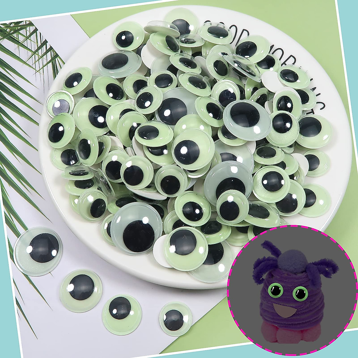 TOAOB 400pcs Glow in The Dark Wiggle Googly Eyes Self Adhesive Luminous Googly Eyes 15mm 18mm 20mm 24mm Plastic Sticker Eyes for DIY Crafts Scrapbooking Decoration