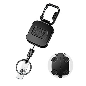 ELV Retractable ID Badge Holder, Retractable Keychain Badge Reel, Heavy Duty Metal Body, Strong Dyneema Cord, Carabiner and Key Chain, 30 inch Wire Extension, Hold Up to 15 Keys and Tools [1 Pack]