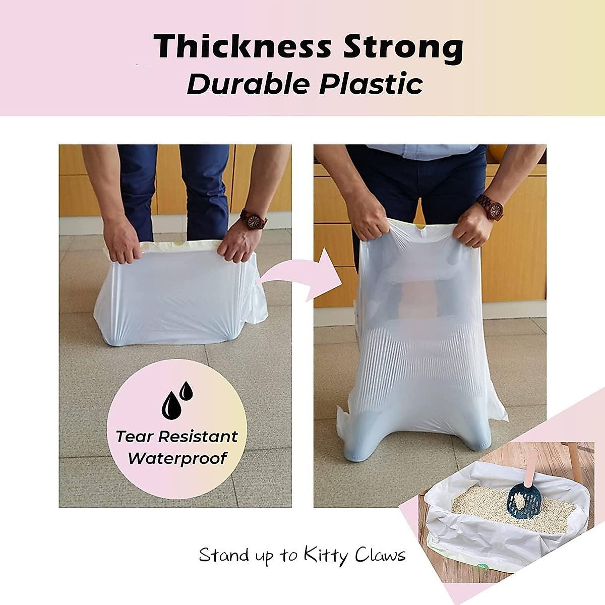 KropBom Cat litter Box Liners,20 Count 37" x 19" Large Extra Durable Heavy Duty Litter Pan Liner Bags with Drawstring for Pet Cat Litter Box Tray (Unscented)