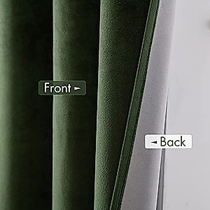 MIULEE 100% Blackout Velvet Curtains 84 Inches Long Olive Green Curtain Drapes for Luxury Bedroom Living Room Darkening Thermal Insulated Grommet Curtains for Light Blocking Set of 2