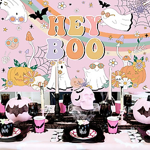 Avezano Halloween Hey Boo Baby Shower Backdrop Halloween Groovy Boho Rainbow Retro Hippie Theme Baby Shower Banner Little Boo Daisy Baby Shower Party Decorations Photo Background 70.8 x 43.3 Inch
