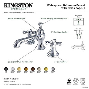 Kingston Brass KC7068AX Vintage Widespread Bathroom Faucet with Brass Pop-Up, Brushed Nickel