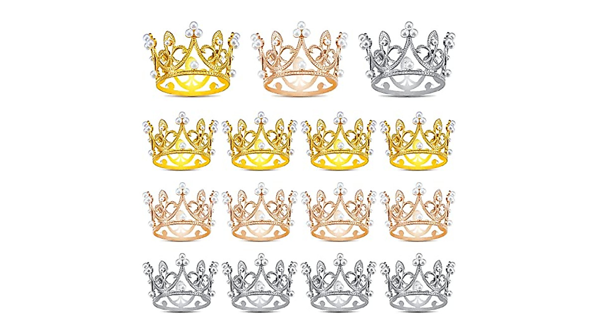 Pearl Mini Crown Cake Toppers for Birthday & Wedding Cakes
