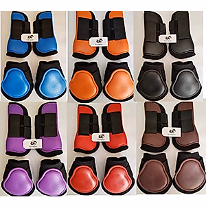 Horse Tendon & Fetlock Boots Jumping Leg Protection Boots Light Weight Support Open Front Brushing Medicine (Maroon (Set of 4))