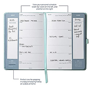 Busy B Busy Life Diary January to December 2022 - A5 Blue Faux Leather Week to View Planner with Dual Schedules, Pen Holder and Pockets